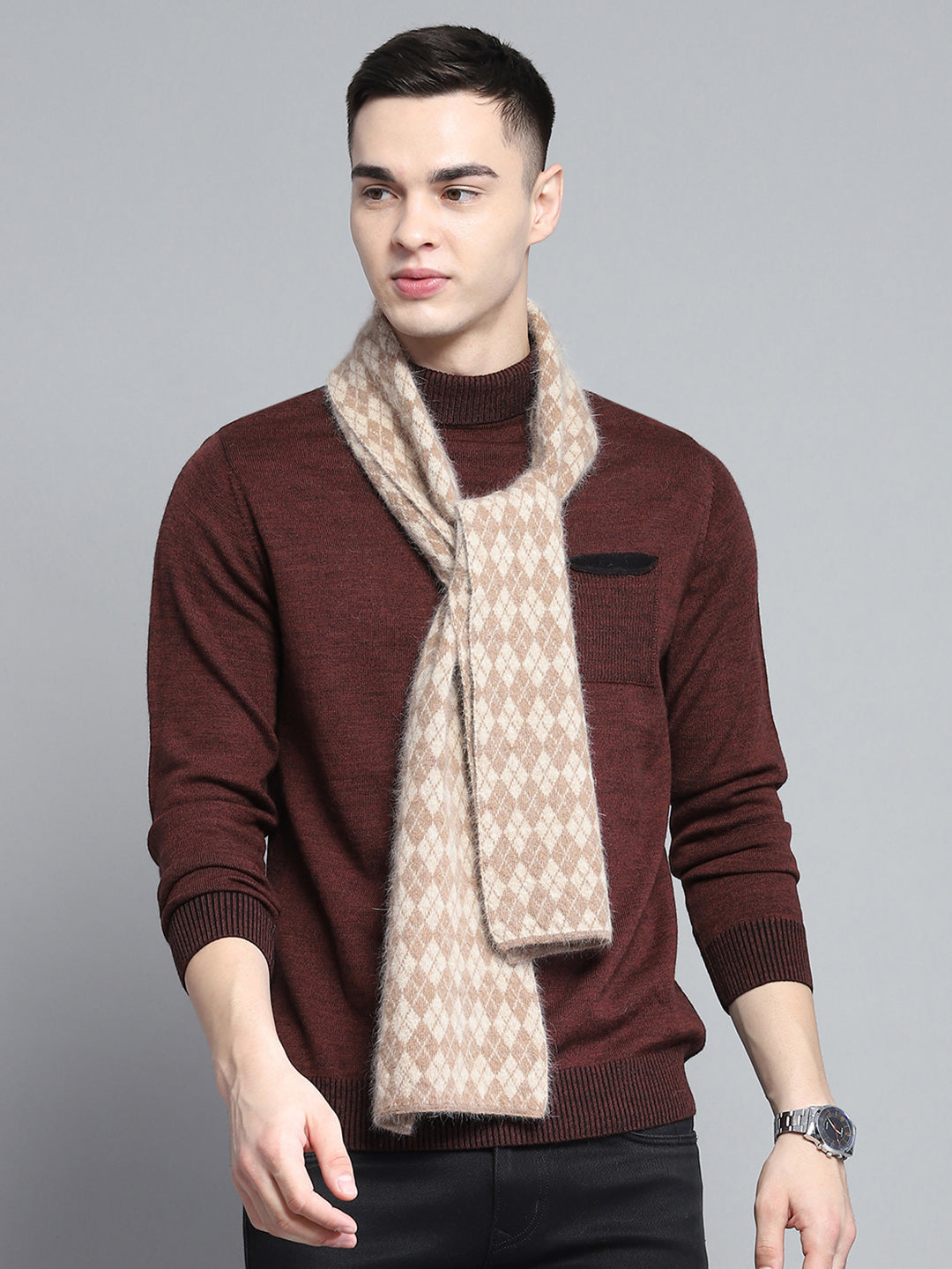 Buy Men Brown Self Design Muffler Online in India - Monte Carlo