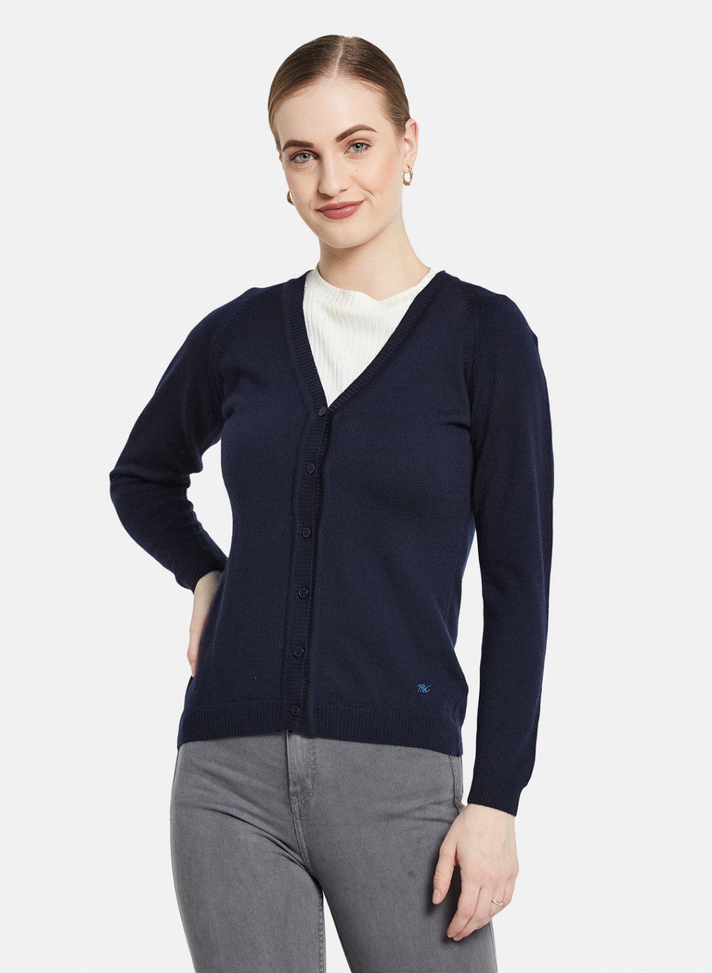 Buy Women Navy Blue Solid Cardigan Online in India - Monte Carlo