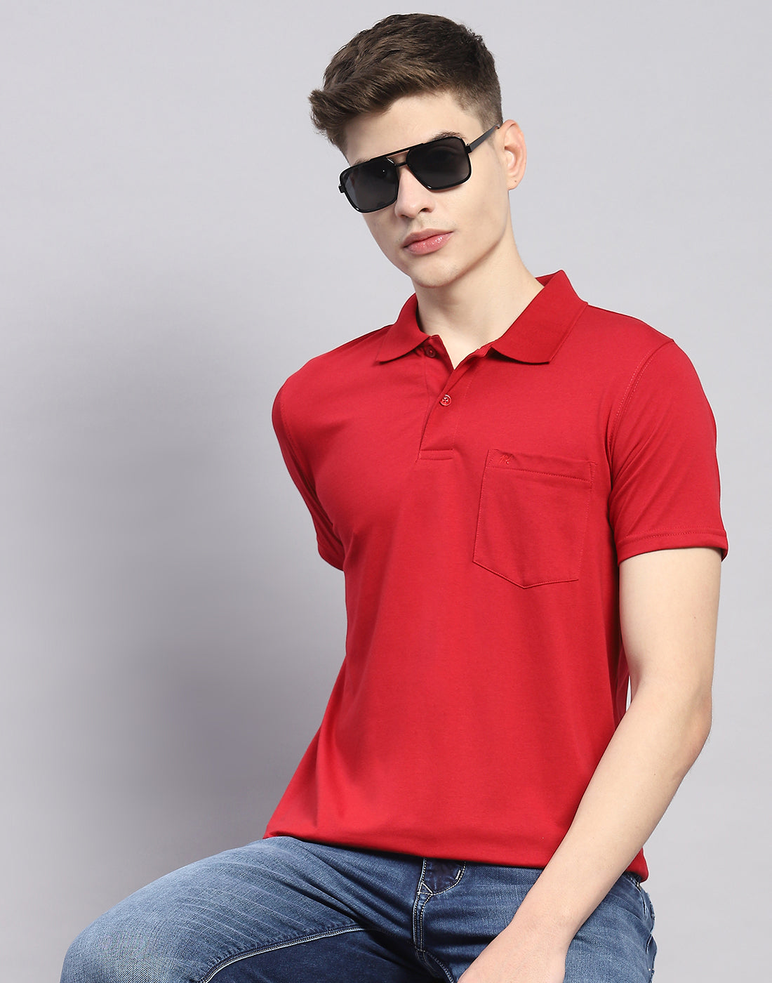 Buy Men Red Solid Polo Collar Half Sleeve T-Shirt Online in India - Monte Carlo