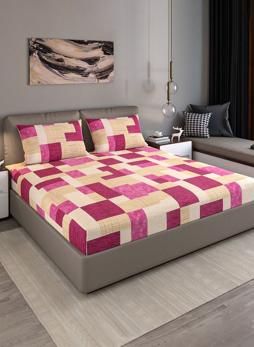 Buy 140TC Pure Cotton Queen Bedsheet with 2 Pillow Covers Online in India - Monte Carlo