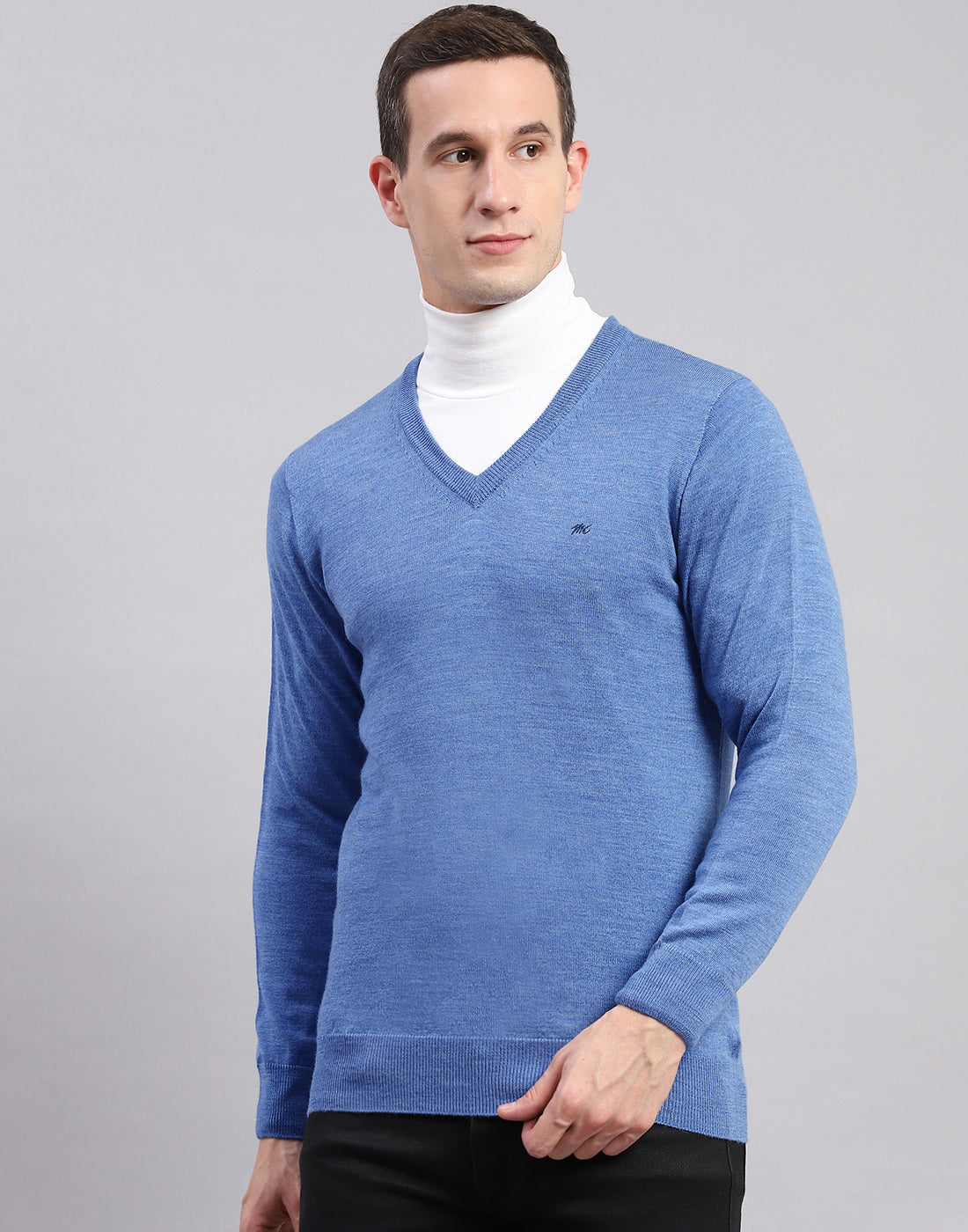 Buy Men Blue Solid V Neck Full Sleeve Pullover Online in India - Monte ...
