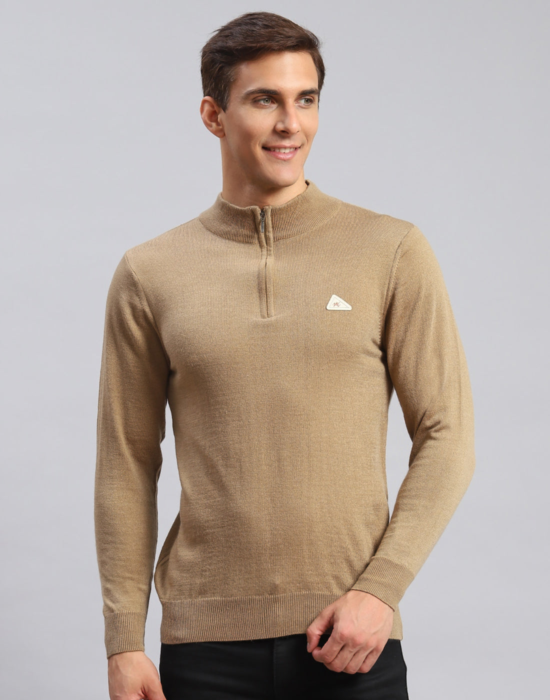 Buy Men Brown Solid High Neck Full Sleeve Pullover Online in India ...