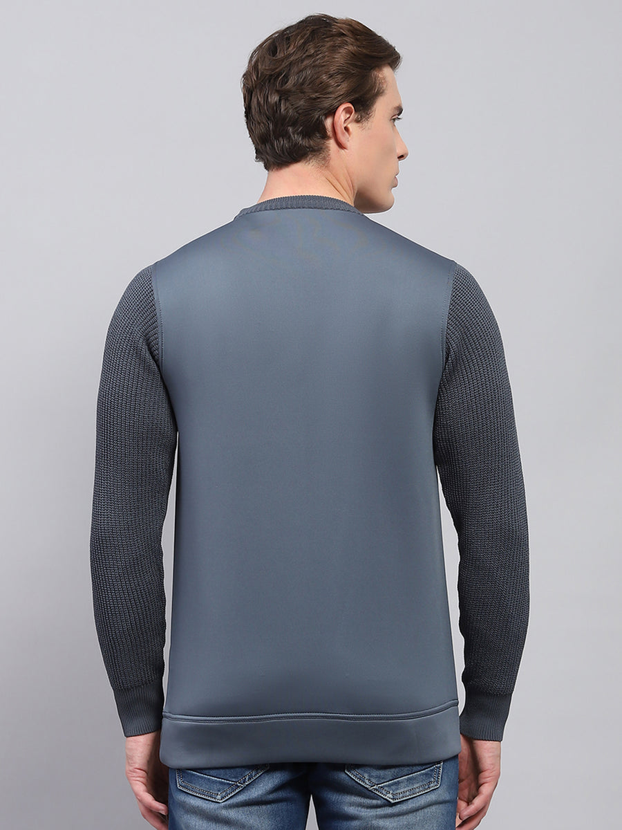 Buy Men Grey Self Design Round Neck Full Sleeve Pullover Online in ...