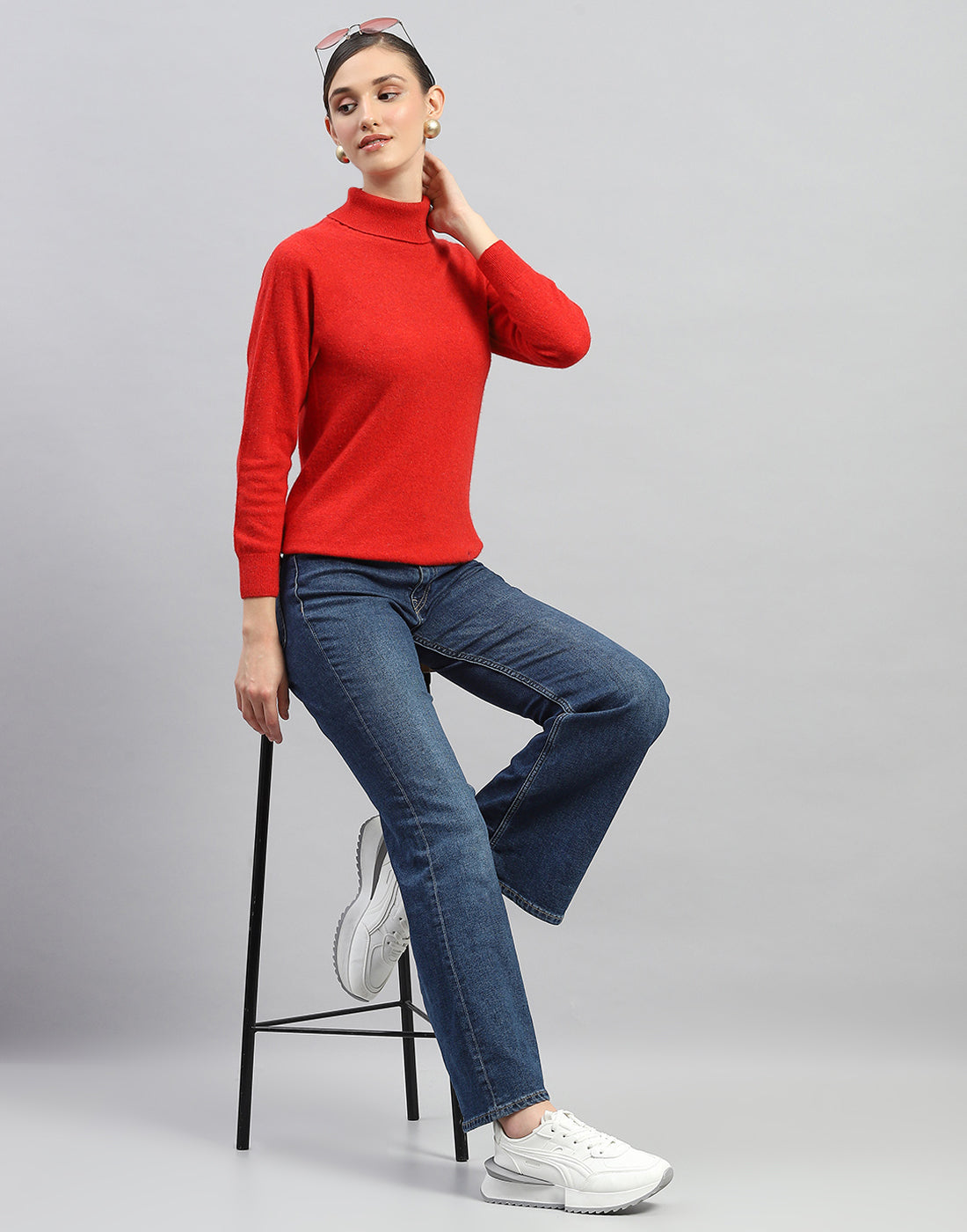 Buy Women Red Solid Turtle Neck Full Sleeve Winter Top Online in India ...