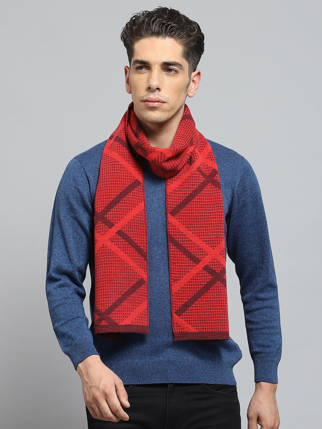Buy Men Red Self Design Muffler Online in India - Monte Carlo