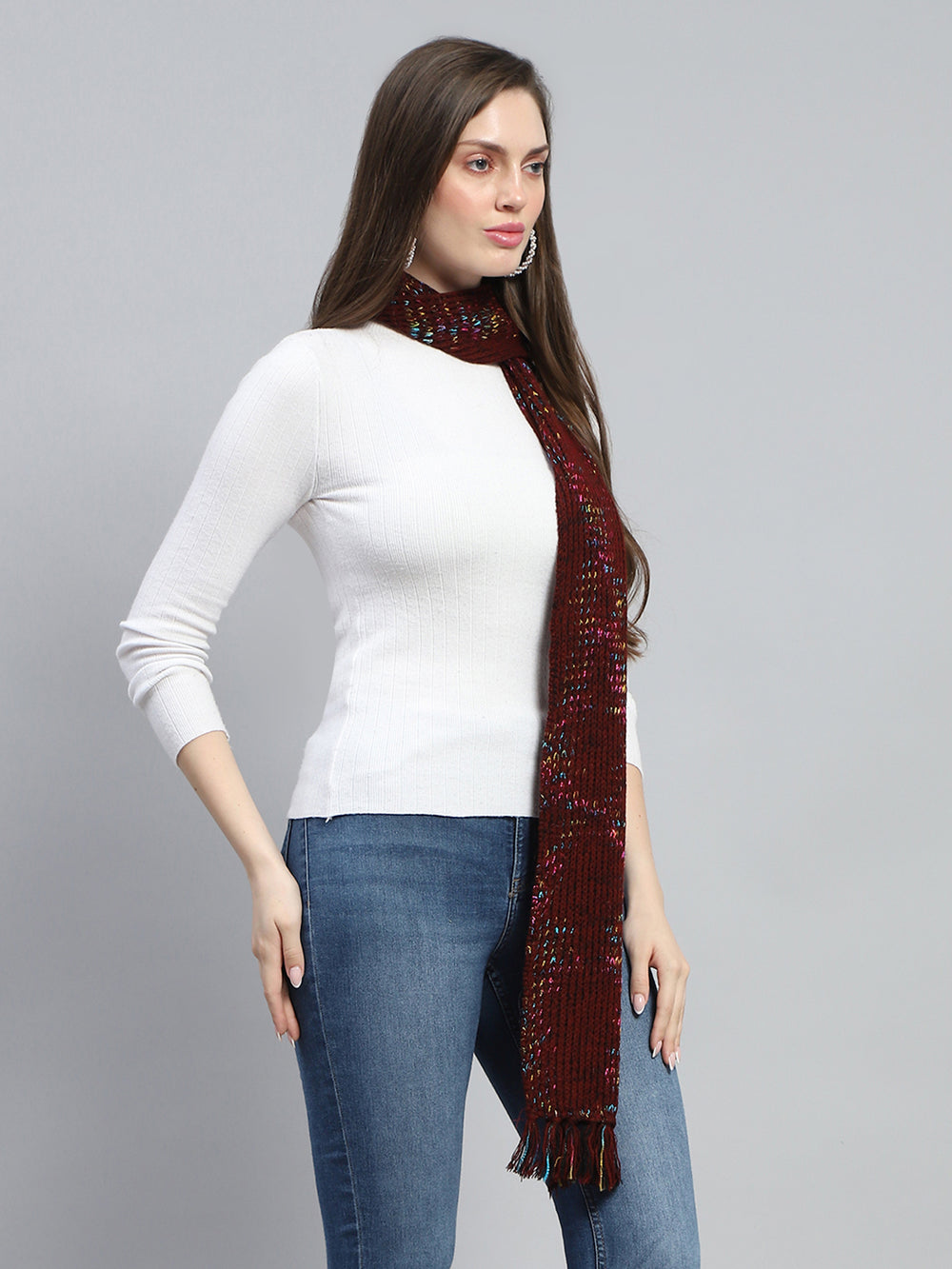 Buy Women Maroon Self Design Muffler Online in India - Monte Carlo