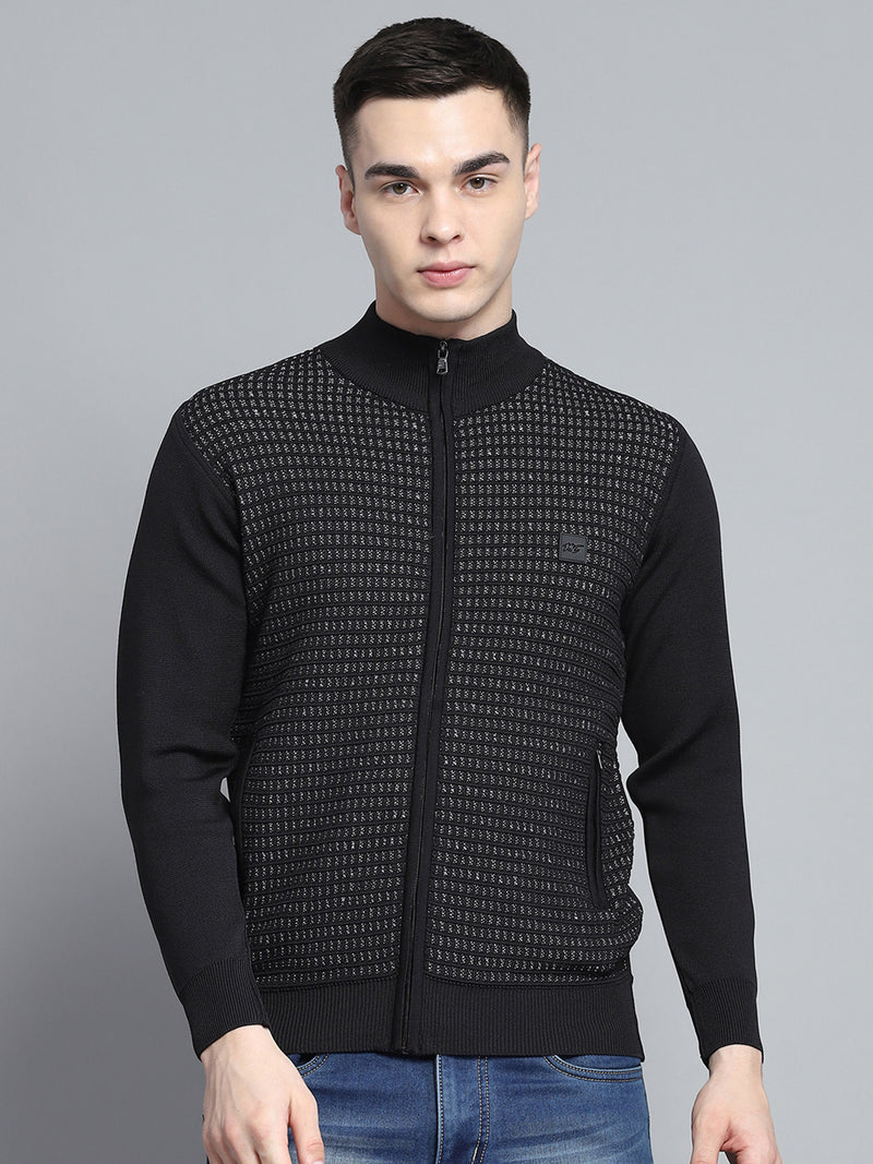 Buy Men Black Self Design Mock Neck Full Sleeve Pullover Online in ...