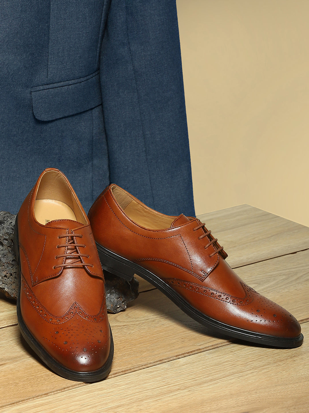 Buy Men Tan Slip on Genuine Leather Formal Brogues Online in India ...