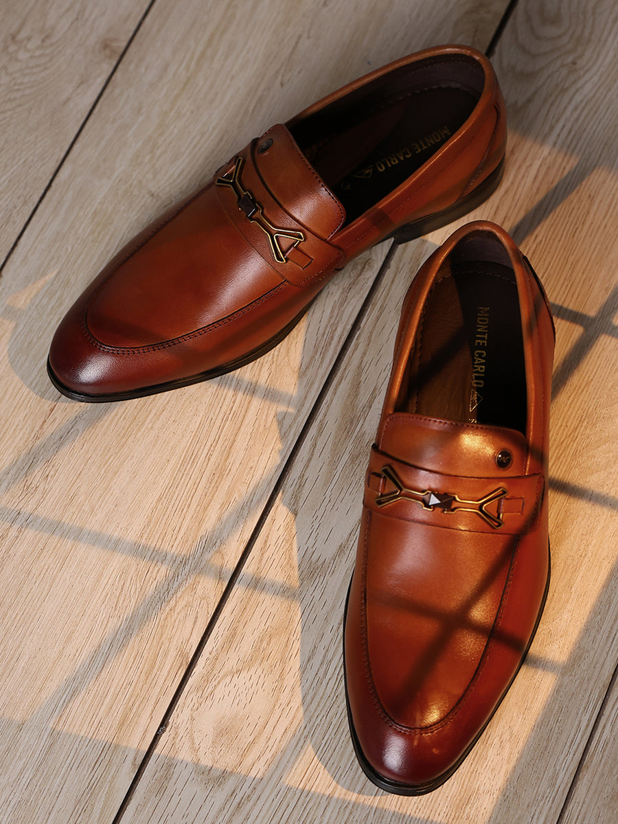 Buy Men Tan Slip on Genuine Leather Horse-Bit Buckle Loafers Online in ...