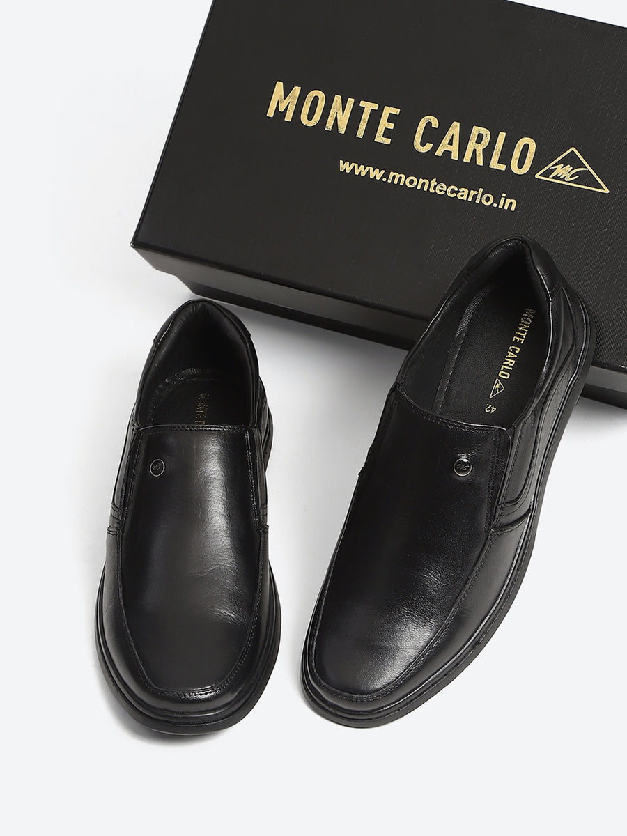 Buy Monte Carlo Black Comfortable Slip on Formal Shoes for Men Online ...