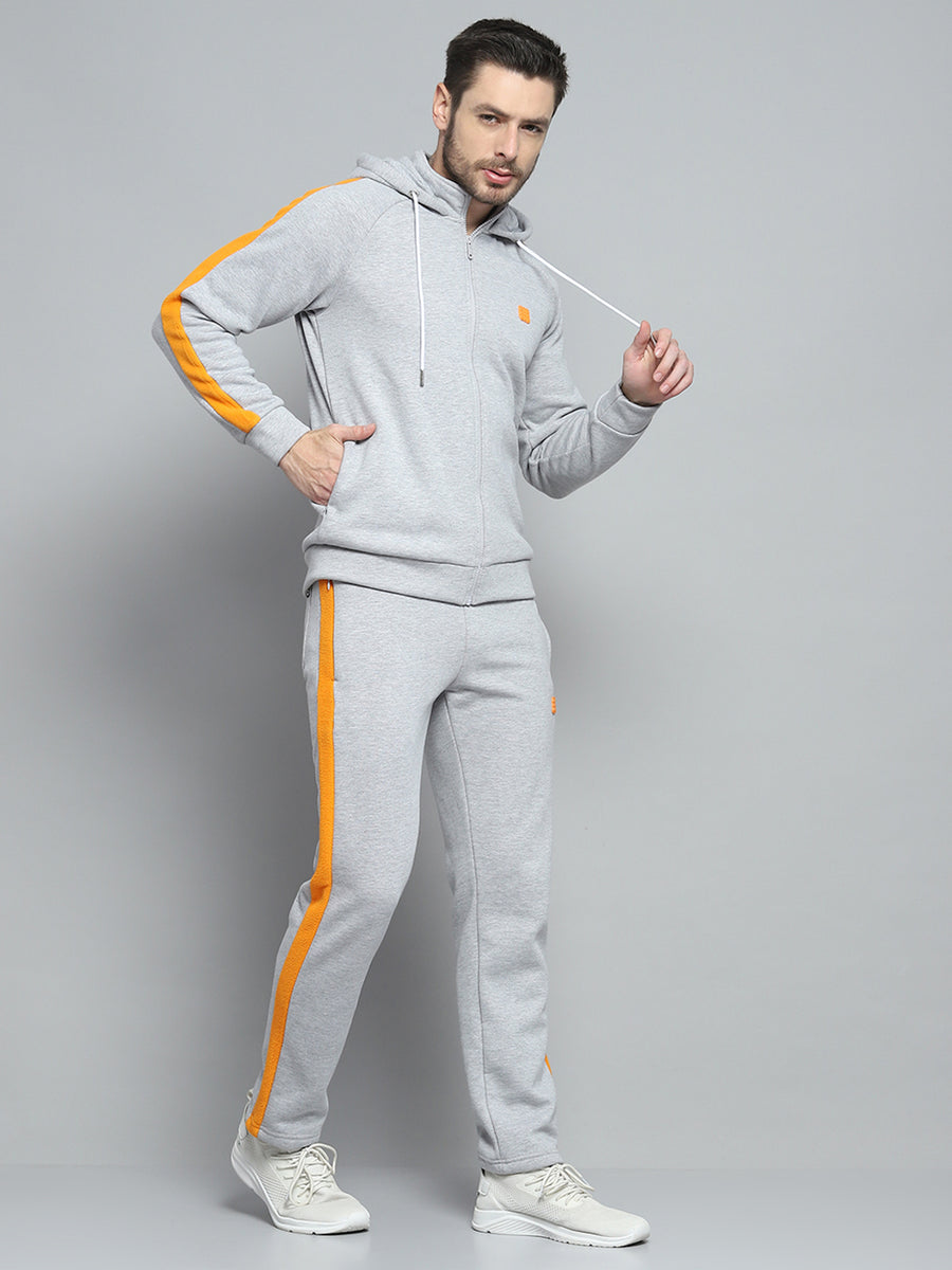 Buy Men Grey Solid Hooded Full Sleeve Winter Tracksuit Online in India ...