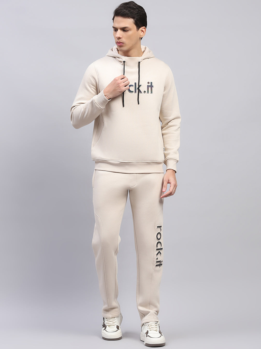 Buy Men Cream Printed Hooded Full Sleeve Winter Tracksuit Online in ...