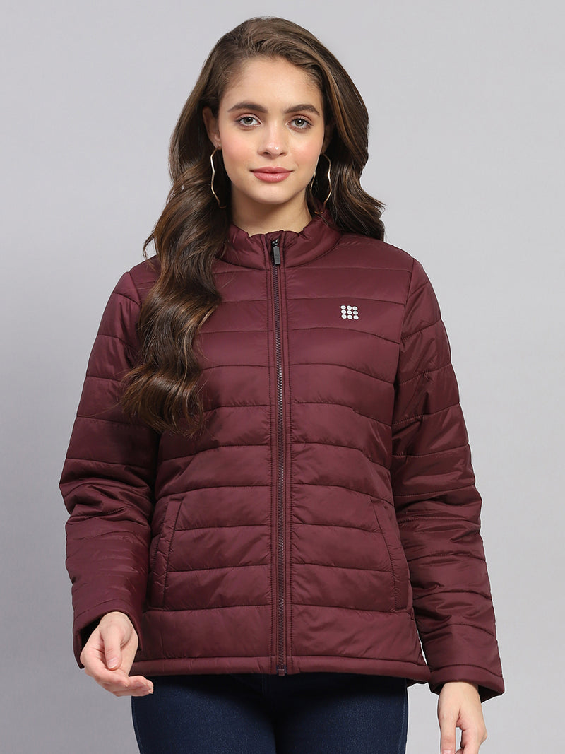 Buy Women Rust Solid Mock Neck Full Sleeve Jacket Online in India ...