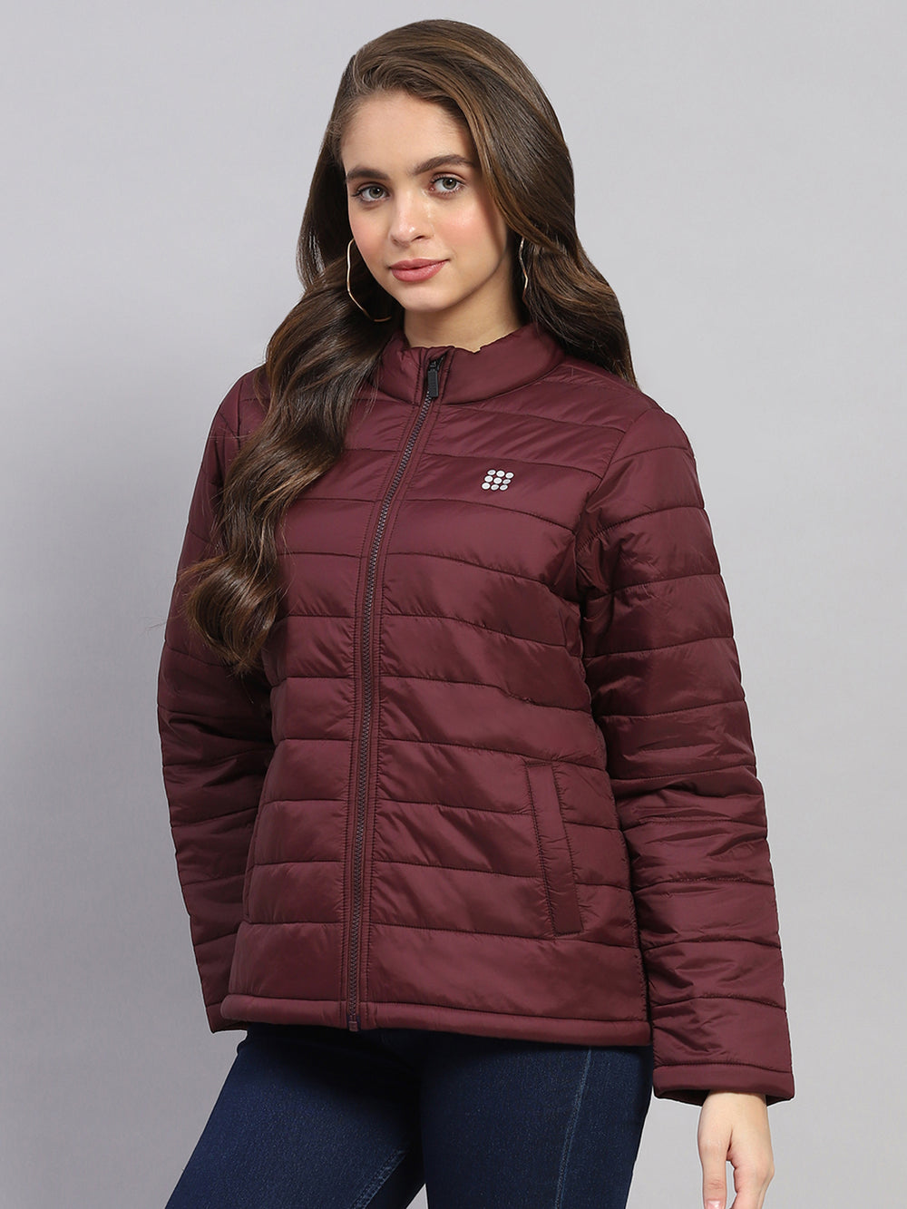 Buy Women Rust Solid Mock Neck Full Sleeve Jacket Online in India ...