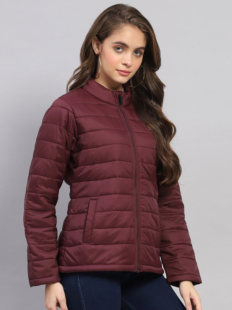 Buy Women Rust Solid Mock Neck Full Sleeve Jacket Online in India ...