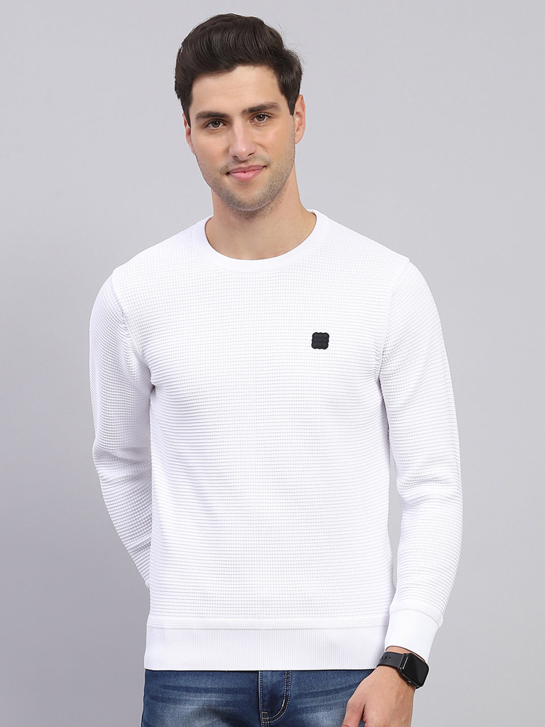 Buy Men White Solid Round Neck Full Sleeve Pullover Online in India ...