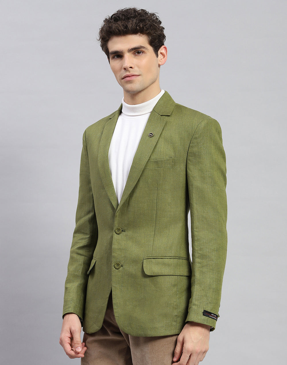 Buy Men Olive Solid Notch Lapel Collar Full Sleeve Blazer Online in ...
