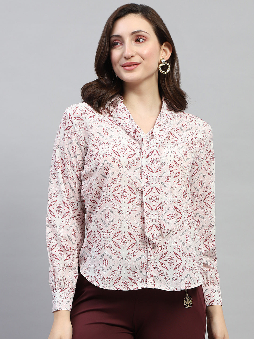 Buy Women Pink Printed Collar Full Sleeve Top Online in India - Monte Carlo