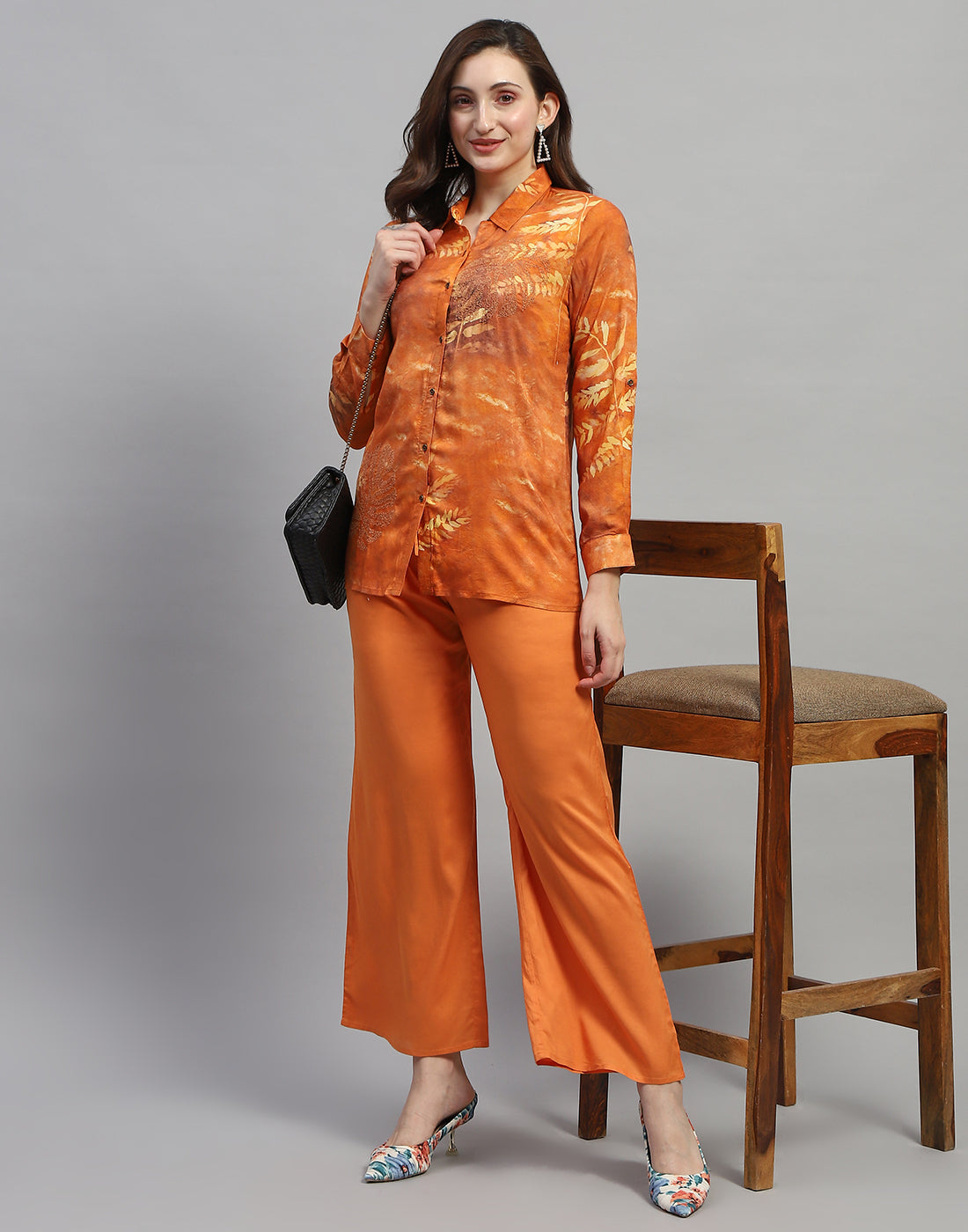 Buy Women Rust Embroidered Collar Neck Full Sleeve Cords Set Online in ...