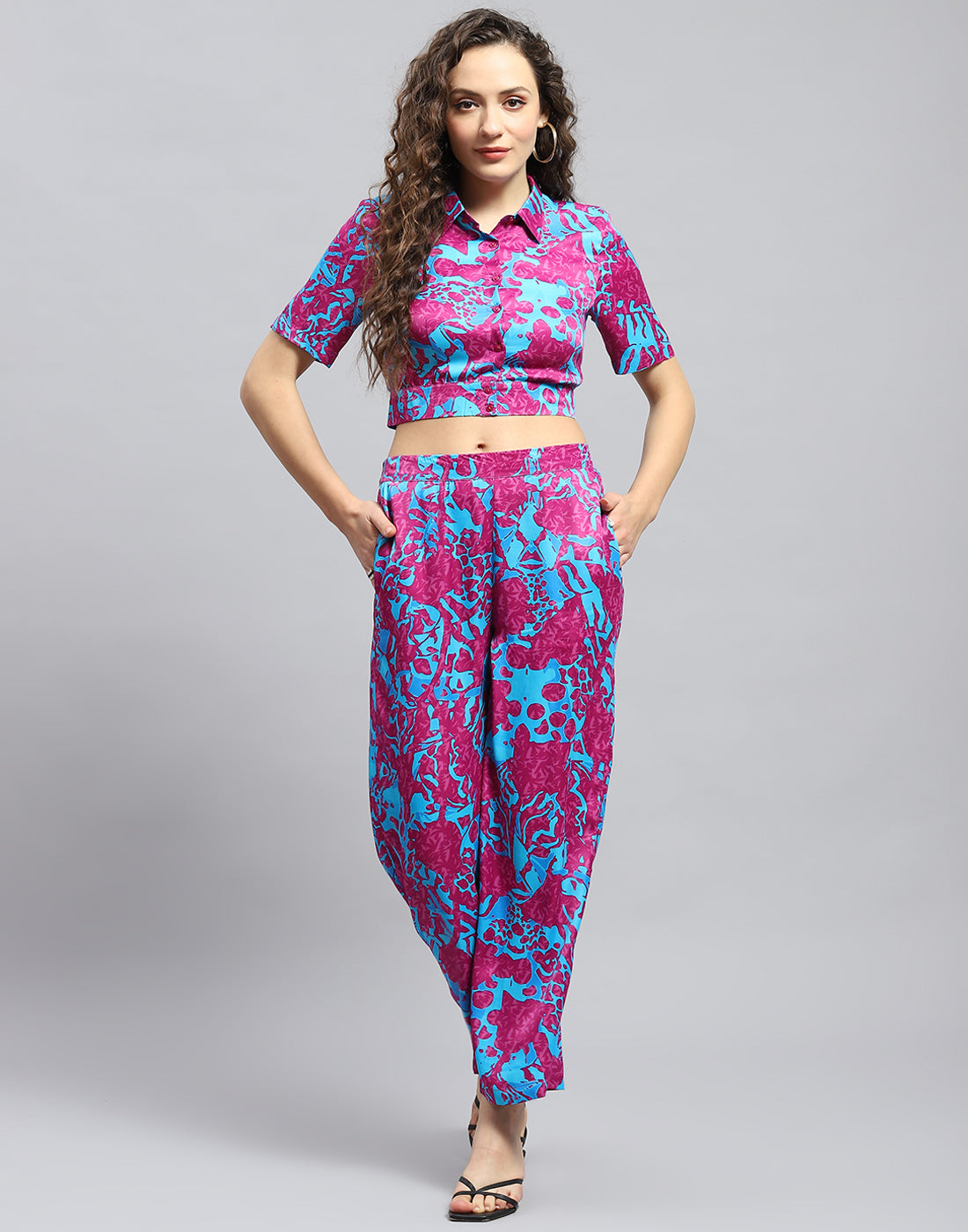 Buy Women Magenta Printed Collar Half Sleeve Cords Set Online in India ...