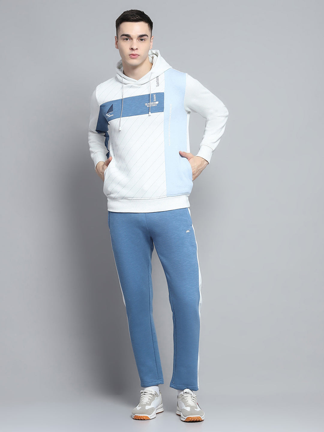 Buy Men Blue Printed Hooded Full Sleeve Winter Tracksuit Online in ...