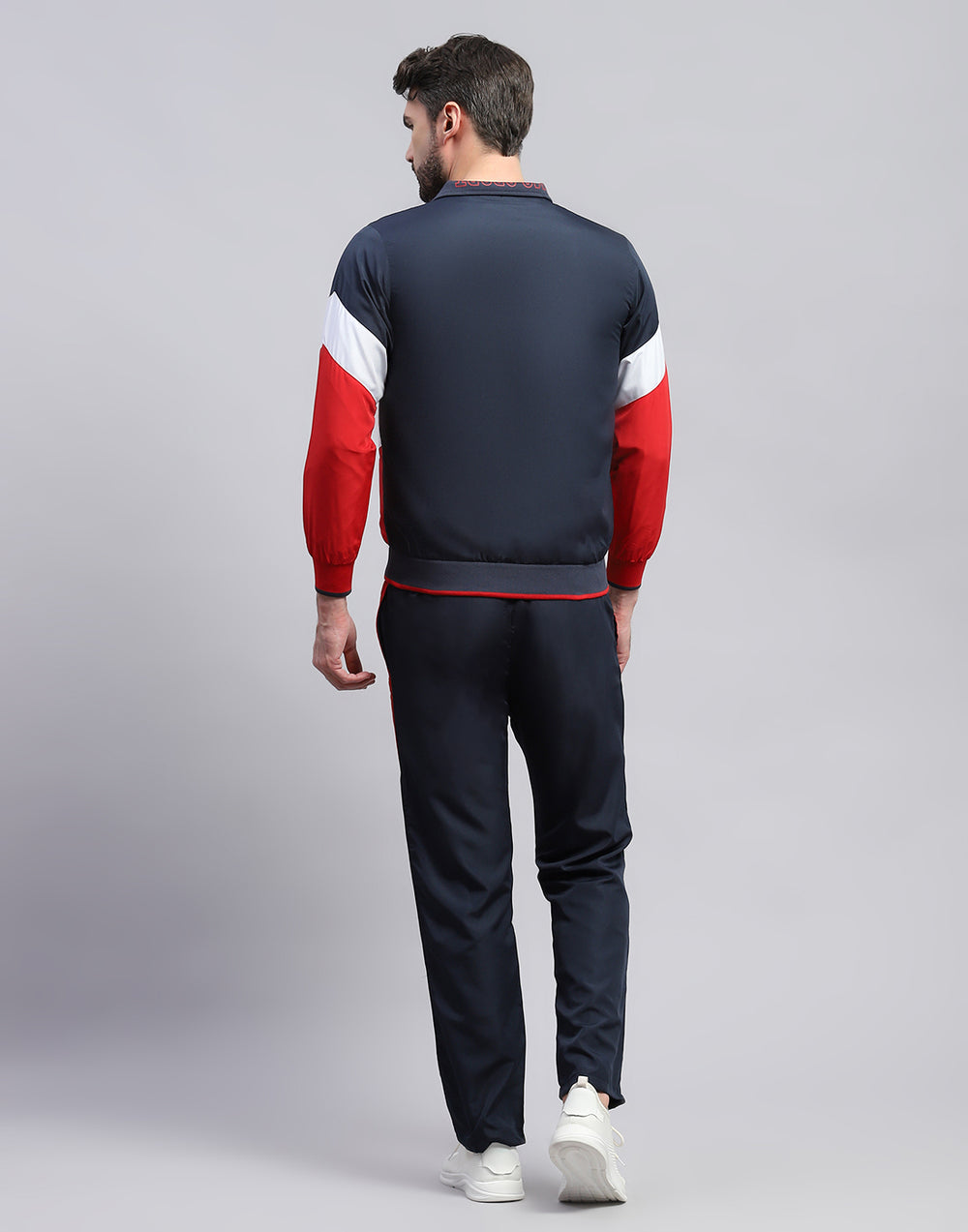 Buy Men Navy Blue Solid Band Collar Full Sleeve Winter Tracksuit Online ...