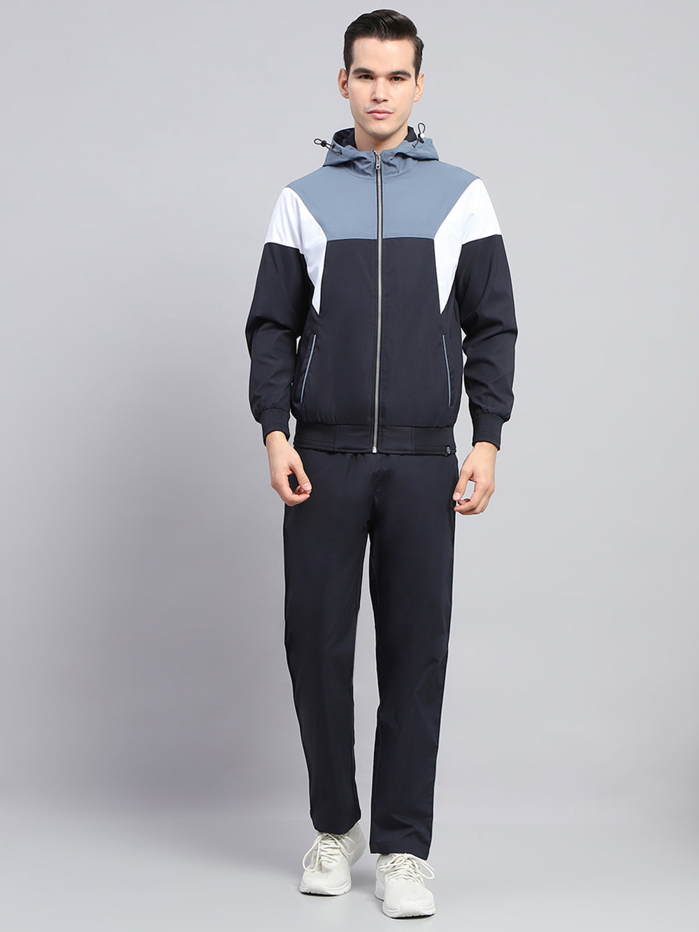Buy Men Navy Blue Solid Hooded Full Sleeve Winter Tracksuit Online in ...