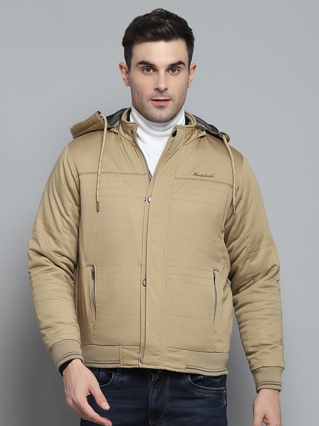 Buy Men Brown Solid Detachable Hood Full Sleeve Jacket Online in India ...