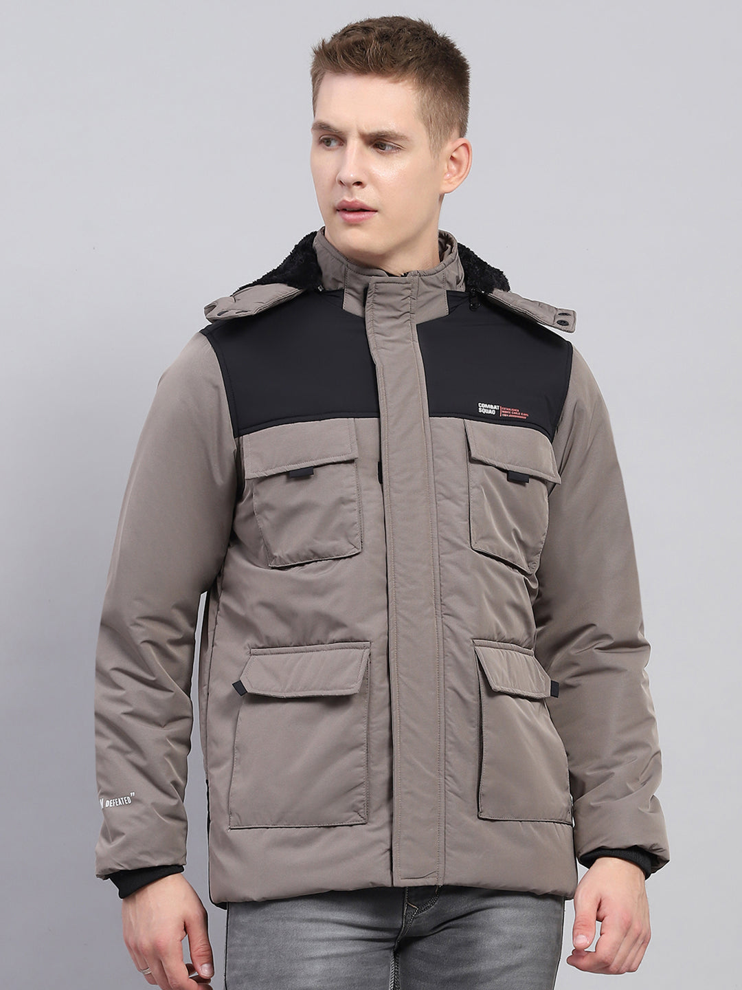 Buy Men Grey Solid Detachable Hood Full Sleeve Jacket Online in India ...
