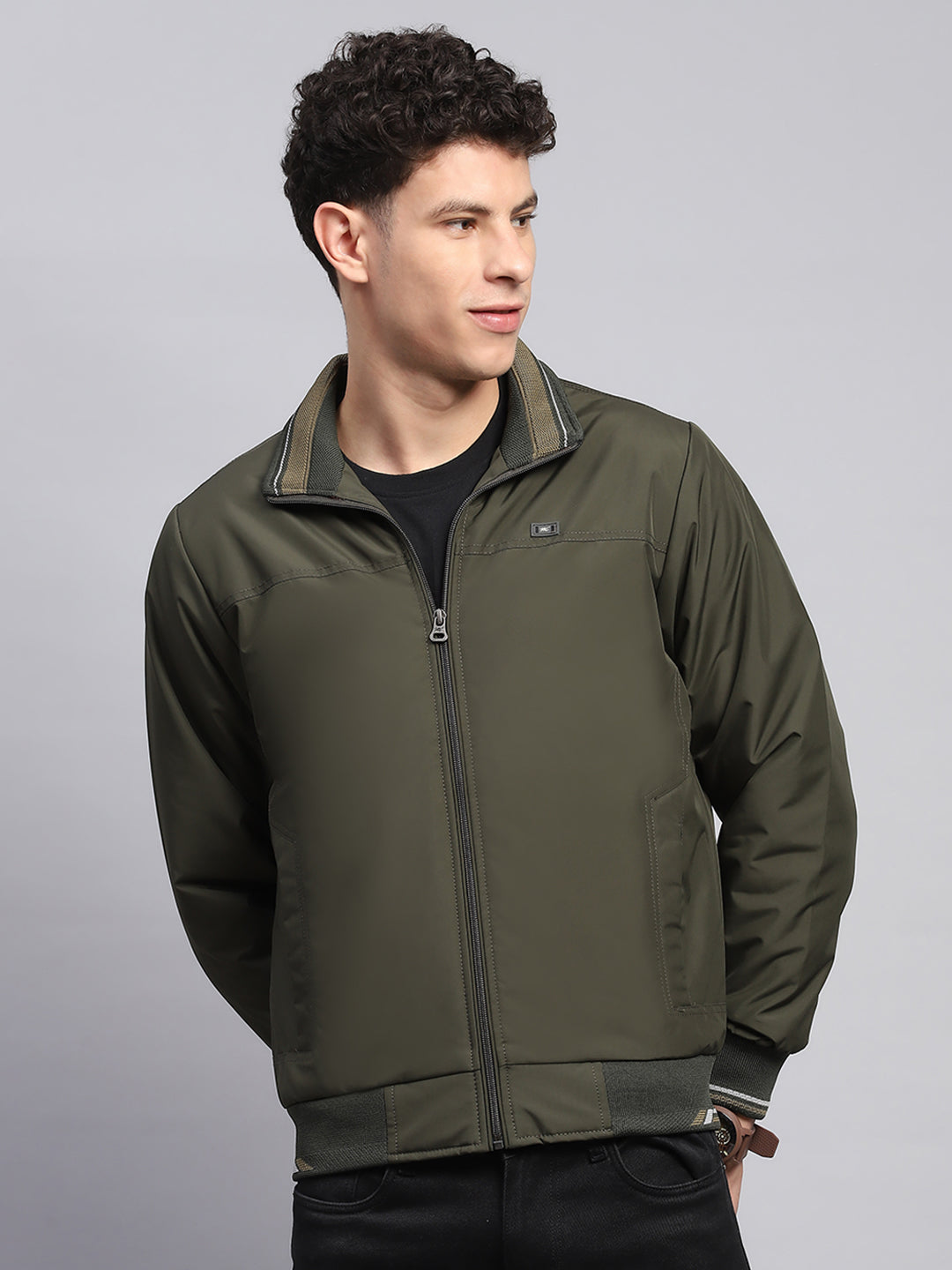 Buy Men Olive Solid Collar Full Sleeve Jacket Online in India - Monte Carlo