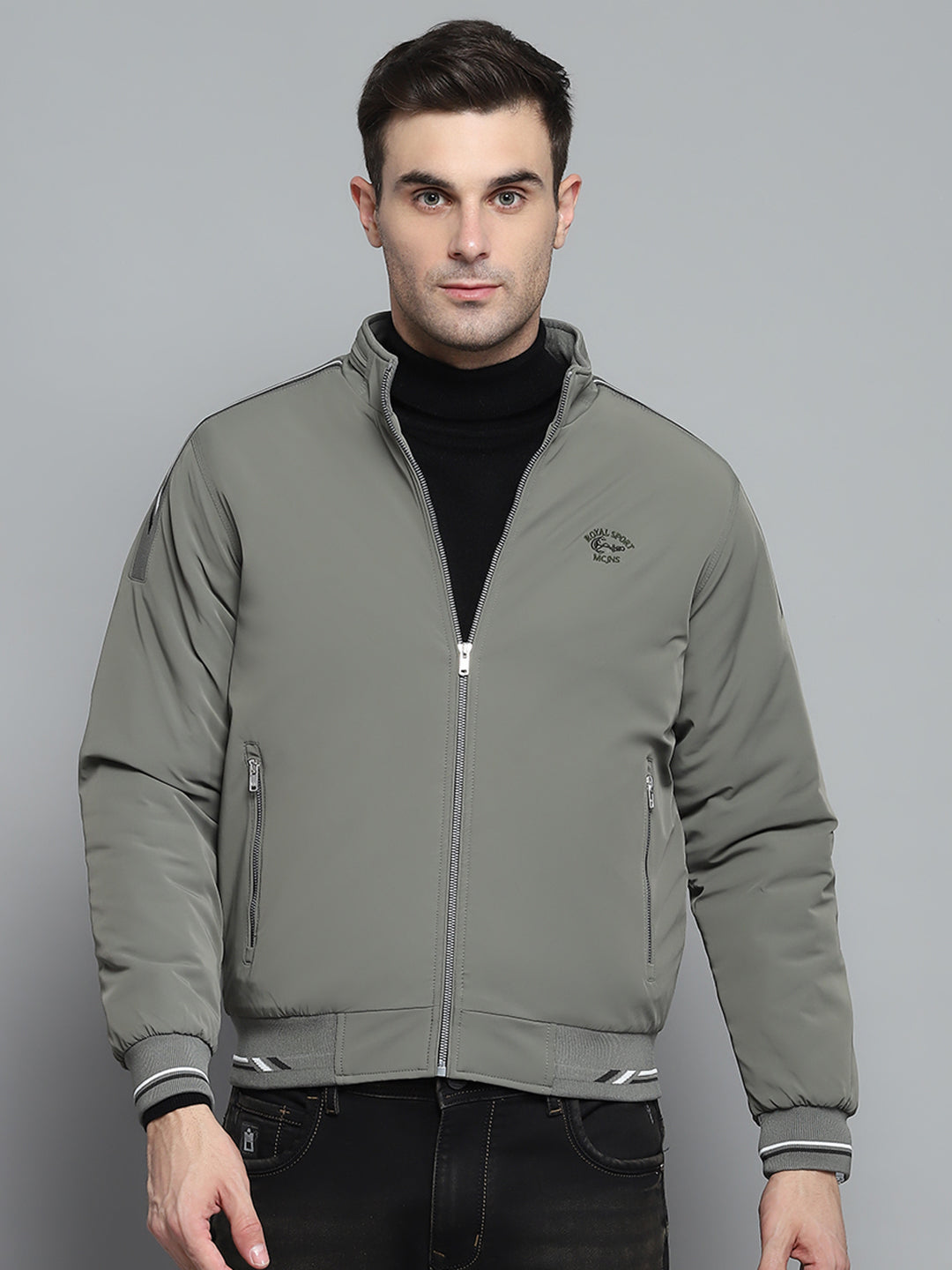 Buy Men Green Solid Mock Neck Full Sleeve Jacket Online in India ...