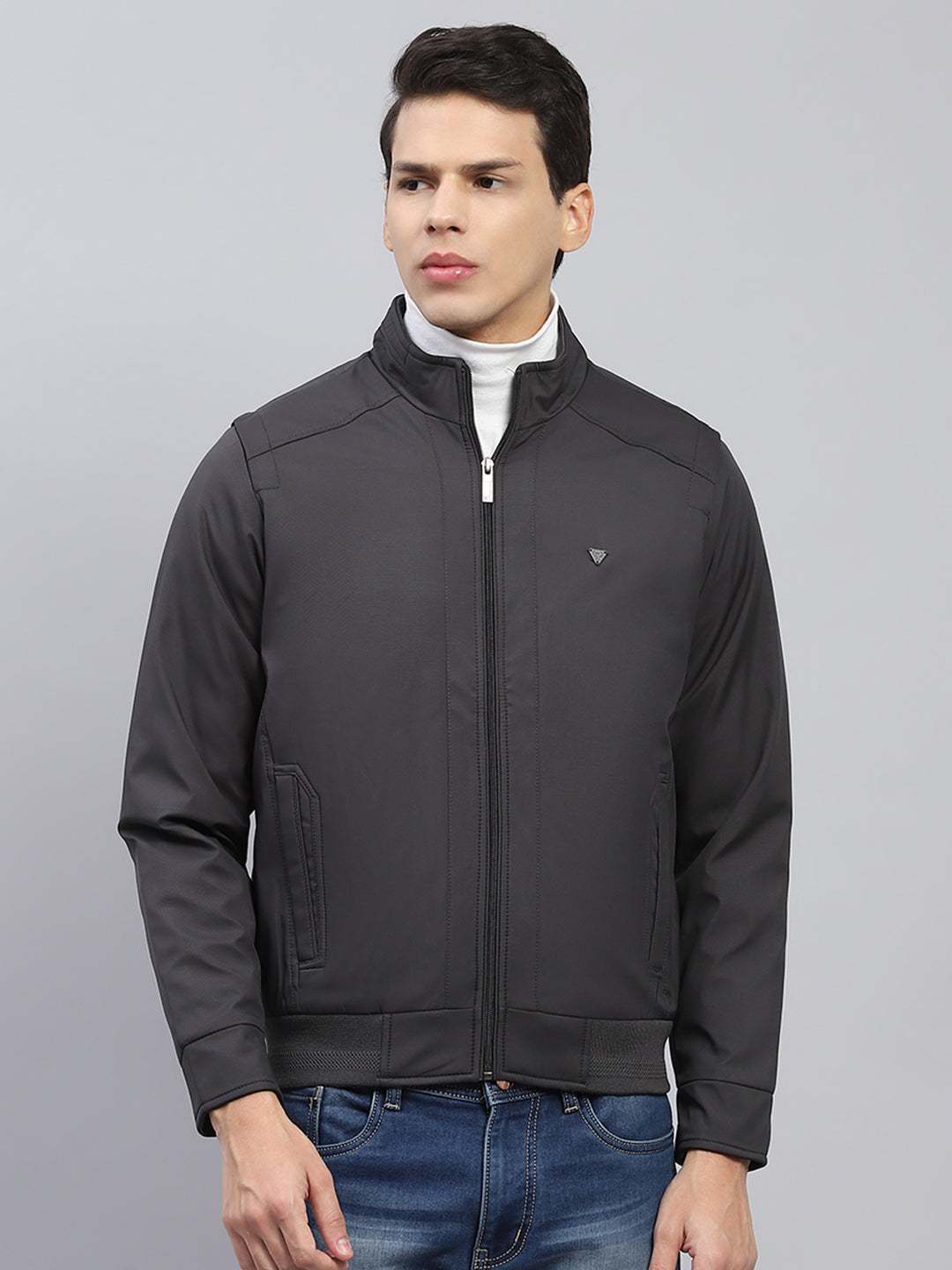 Buy Men Black Solid Mock Neck Full Sleeve Jacket Online in India ...