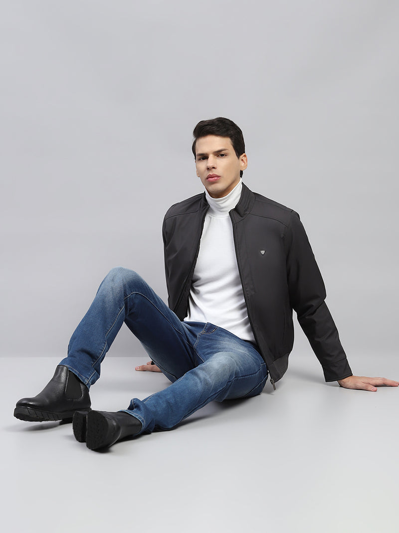 Buy Men Black Solid Mock Neck Full Sleeve Jacket Online in India ...