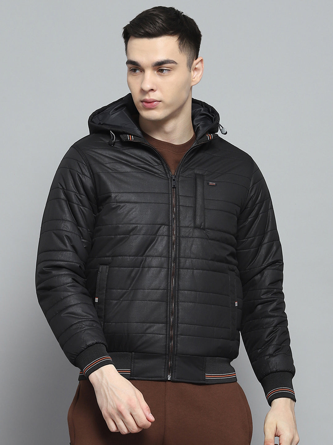 Buy Men Black Solid Hooded Full Sleeve Jacket Online in India - Monte Carlo