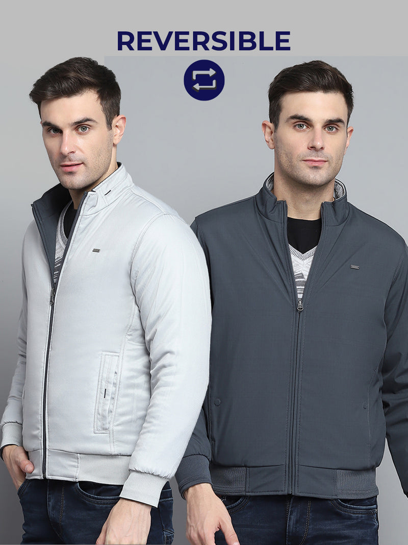 Buy Men Grey Solid Mock Neck Full Sleeve Jacket Online in India - Monte ...