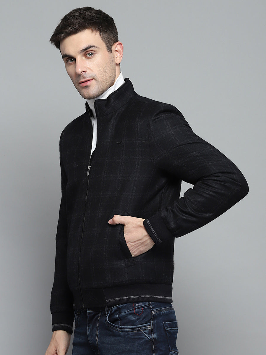Buy Men Black Check Mock Neck Full Sleeve Jacket Online in India ...