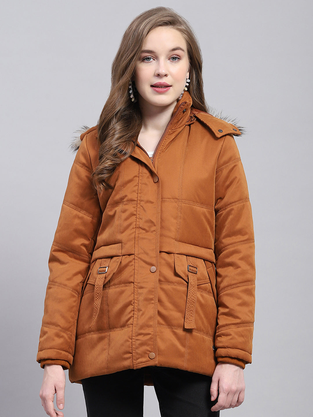 Buy Women Rust Solid Detachable Hood Full Sleeve Jacket Online in India ...