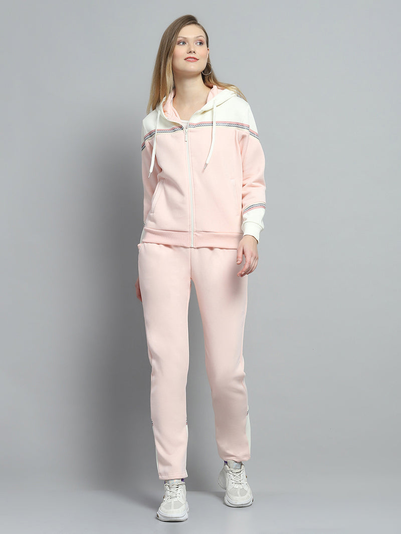 Buy Women Peach Solid Hooded Full Sleeve Tracksuit Online in India ...