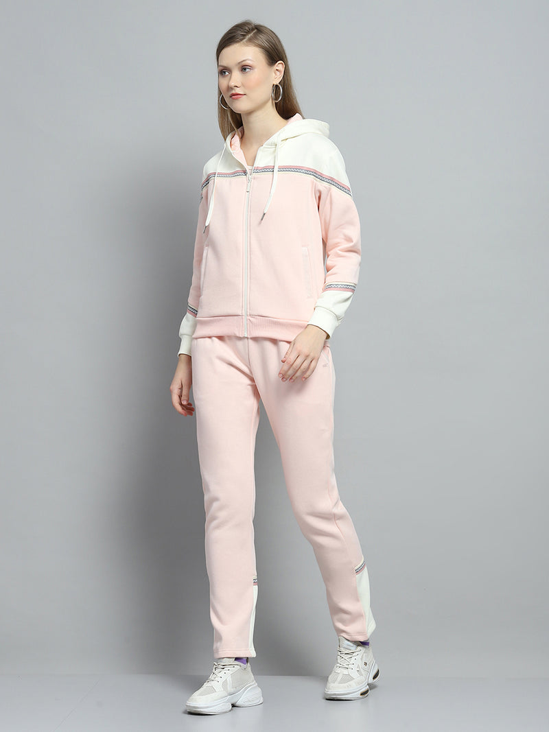 Buy Women Peach Solid Hooded Full Sleeve Tracksuit Online in India ...