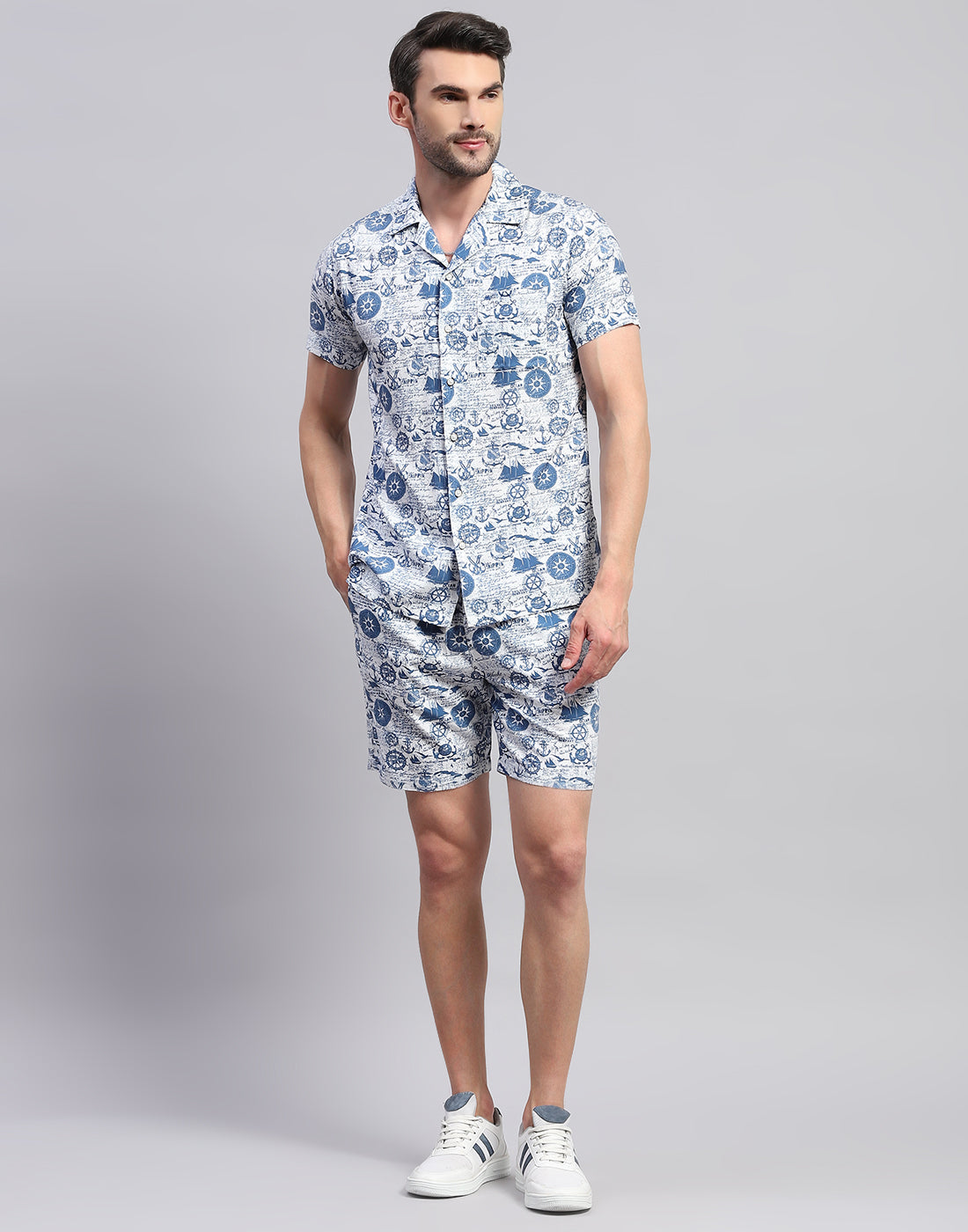 Buy Men Blue Printed Collar Neck Half Sleeve Cords Set Online in India ...