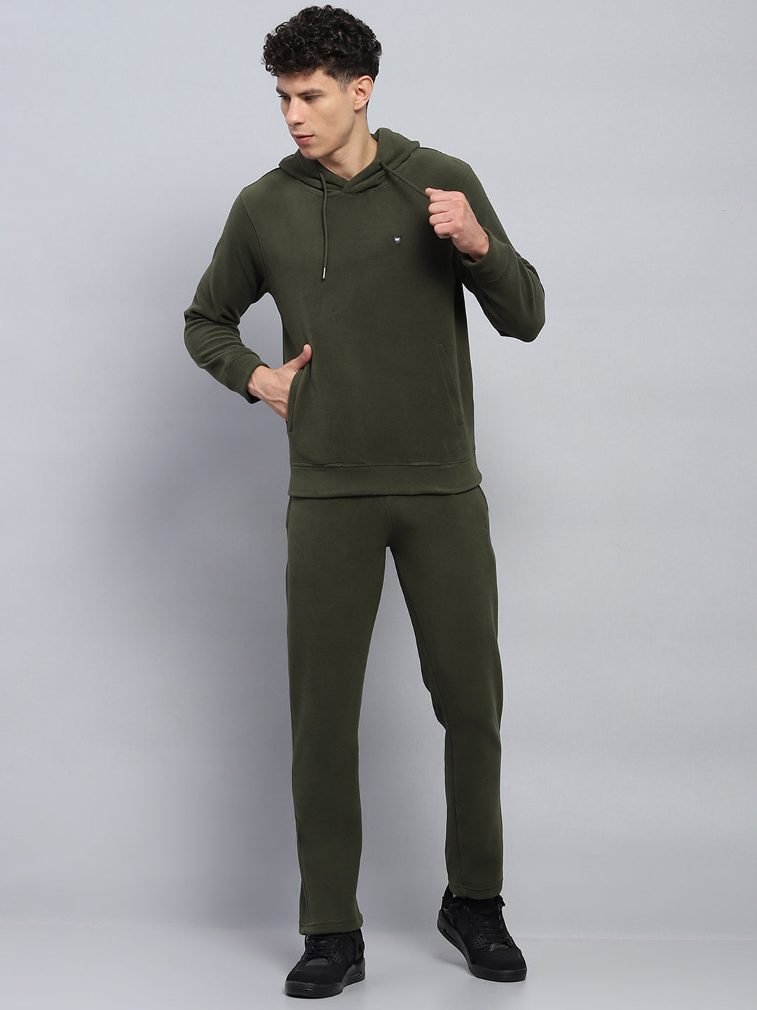 Buy Men Green Solid Hooded Full Sleeve Winter Tracksuit Online in India ...