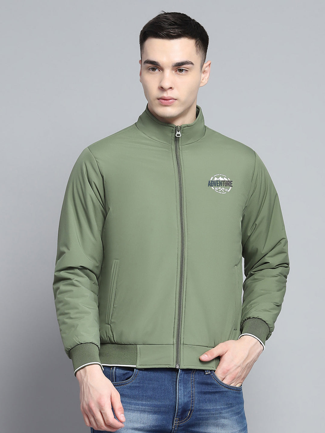 Buy Men Green Solid Mock Neck Full Sleeve Jacket Online in India ...