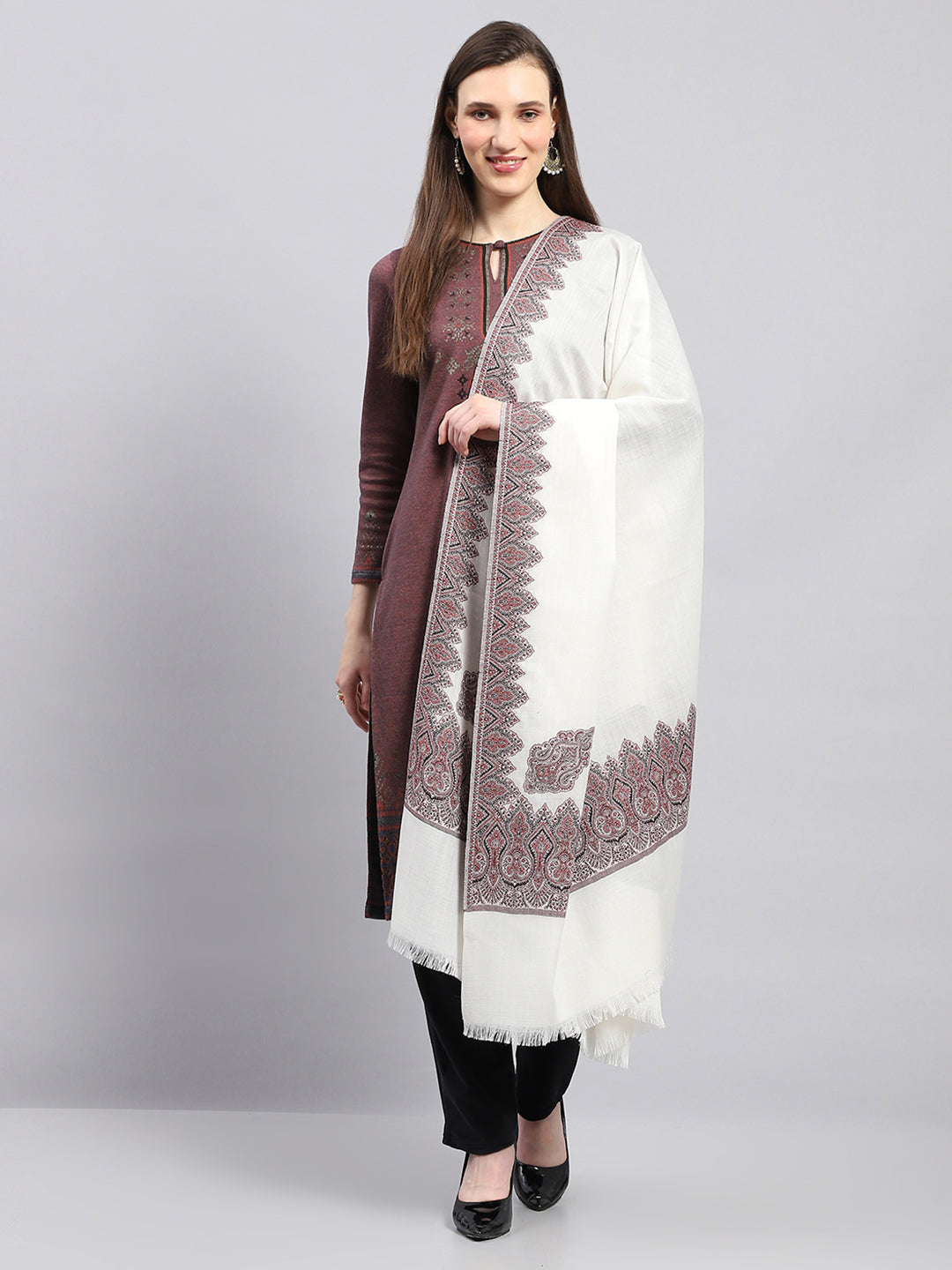 Buy Women Off White Self Design Shawl Online in India - Monte Carlo