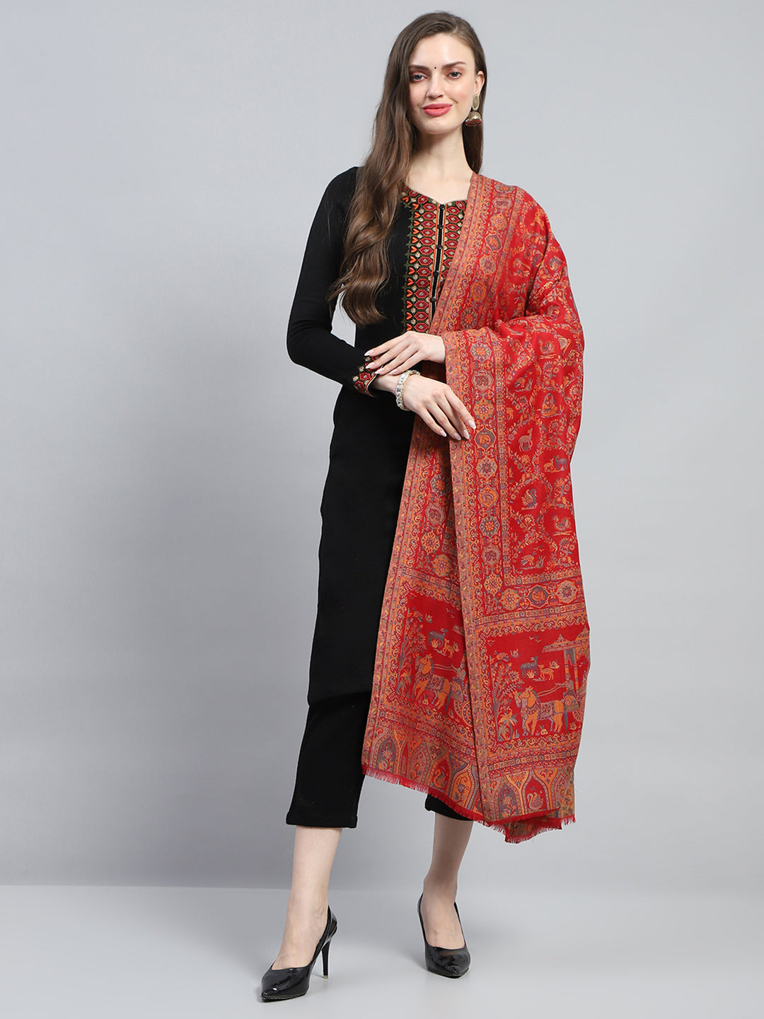 Buy Women Red Self Design Shawl Online in India - Monte Carlo