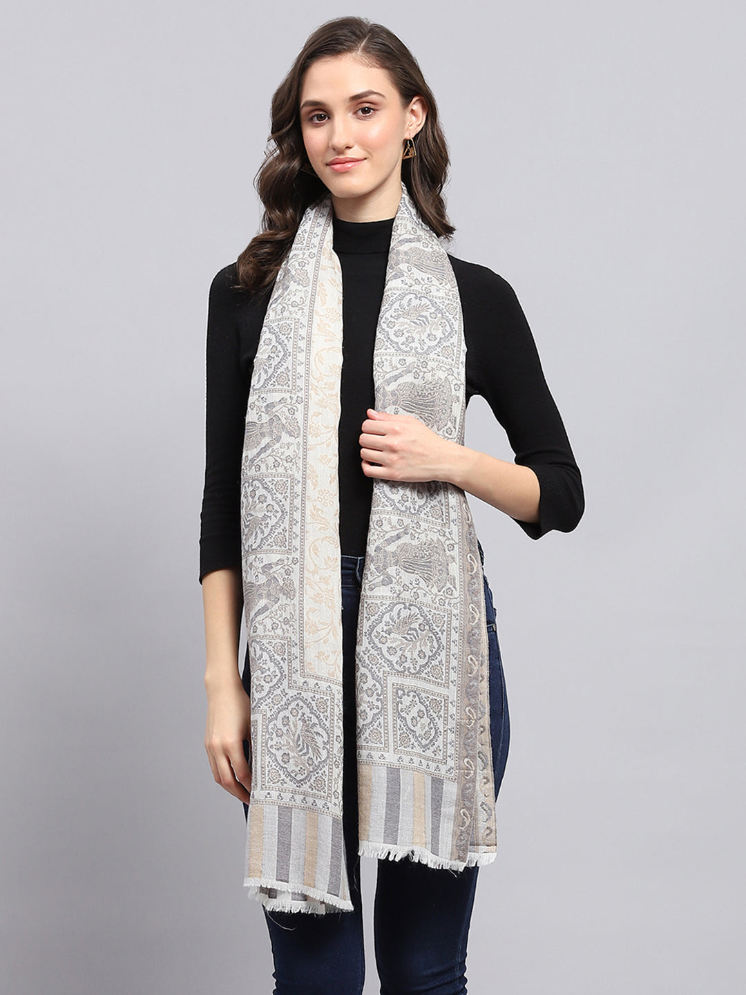 Buy Women Grey Self Design Stole Online in India - Monte Carlo