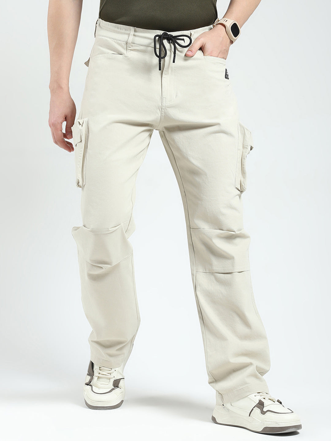 Buy Men Beige Solid Straight Fit Cargo Online in India - Rock.it