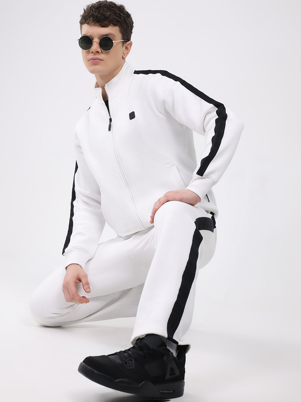 Buy Rock.it Men White Solid Round Neck Full Sleeve Winter Tracksuit ...