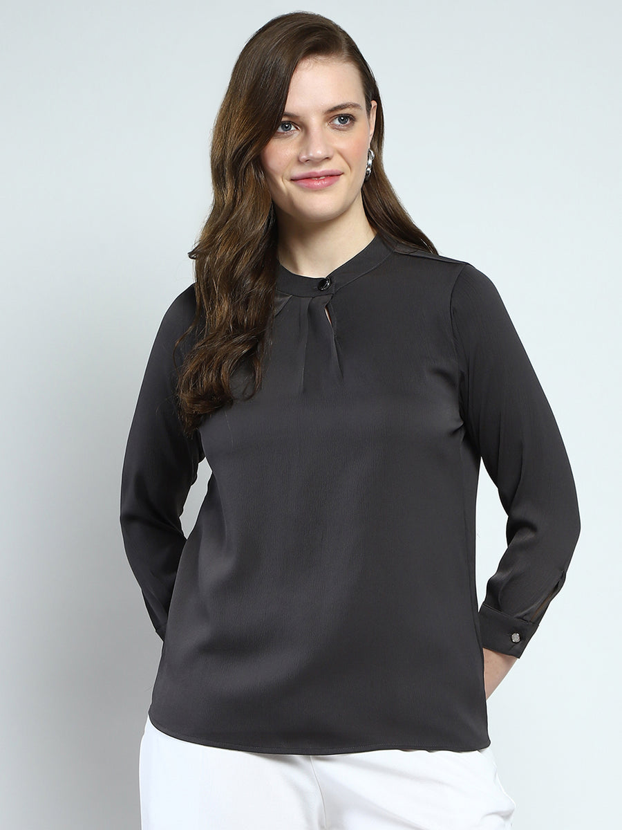 Buy Women Grey Solid Front Open Full Sleeve Top Online in India - Monte ...