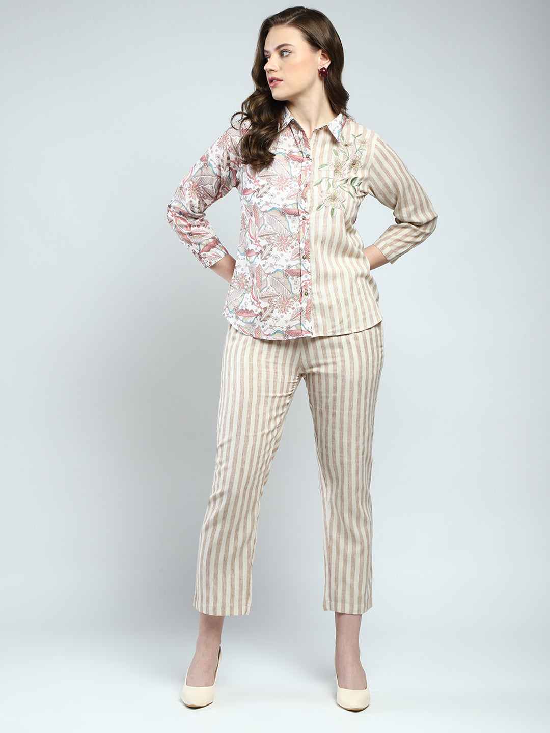 Buy Women Beige Printed Collar Full Sleeve Cords Set Online in India ...