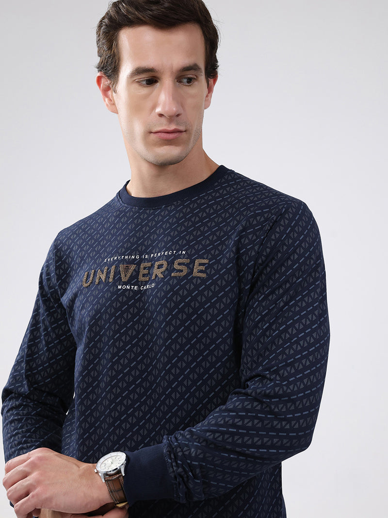Buy Men Navy Blue Printed Round Neck Full Sleeve Winter T-Shirt Online ...